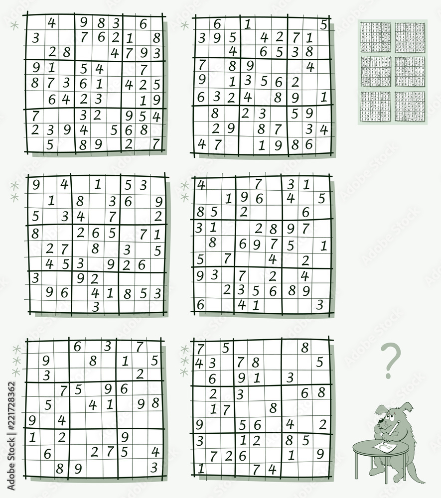 Logic Sudoku game. Set of different level puzzles. Worksheet for ...