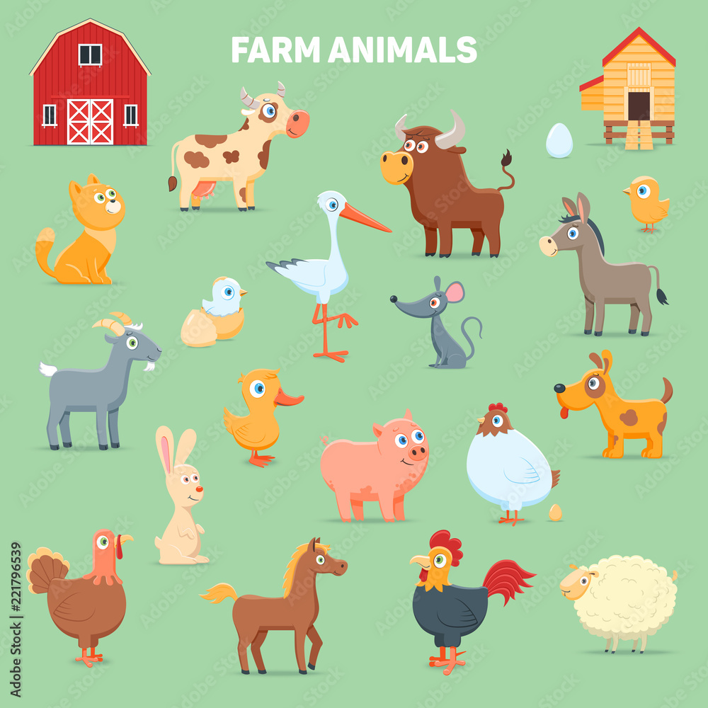Farm birds and animals. Cartoon images set. Vector illustration Stock ...