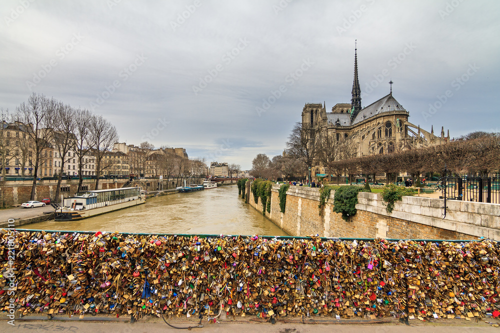 Padlocks on the Pont de l'Archeveche (Archbishop's Bridge) and the ...
