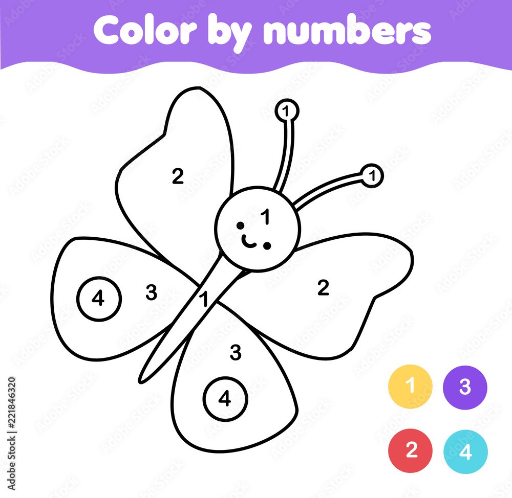 Coloring page with butterfly. Color by numbers printable activity Stock ...