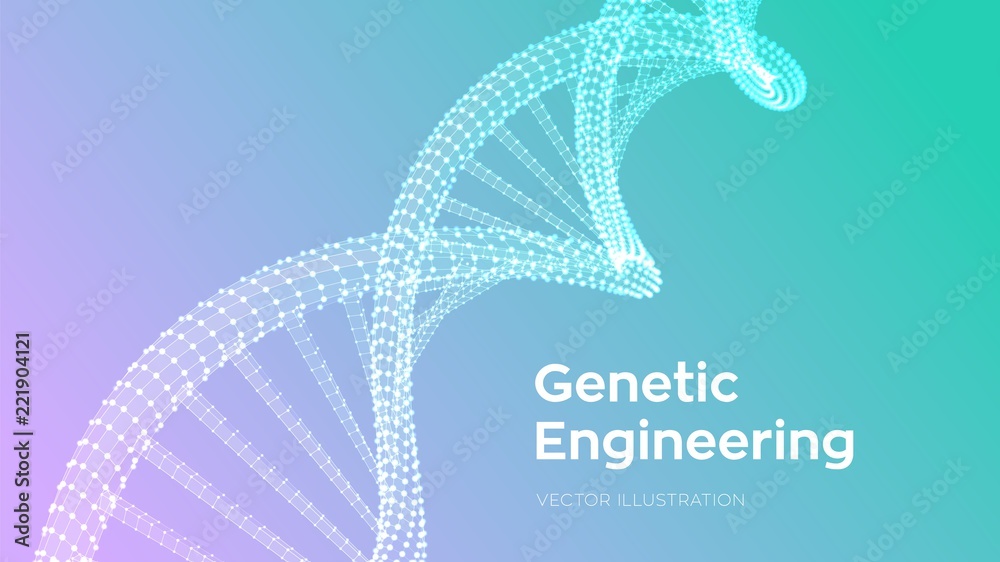 DNA sequence. Wireframe DNA molecules structure mesh. DNA code editable ...