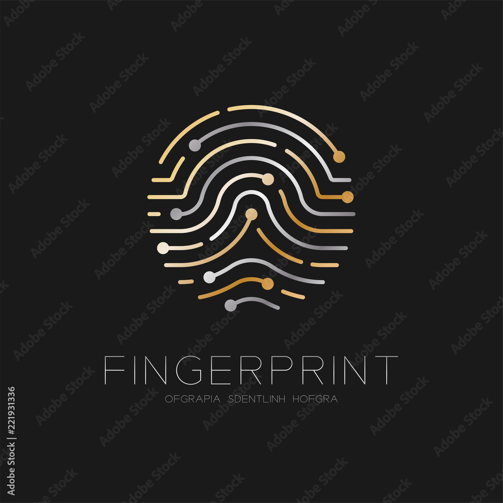 Fingerprint scan logo icon dash line design illustration gold and ...