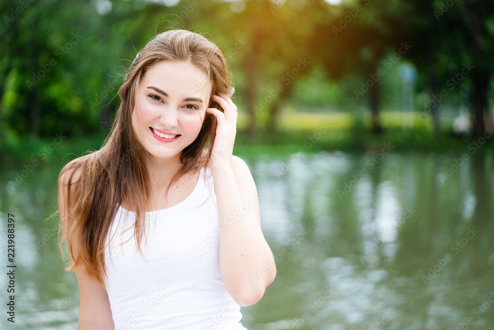 Caucasian teenage girl have a beautiful face. good health makes the ...