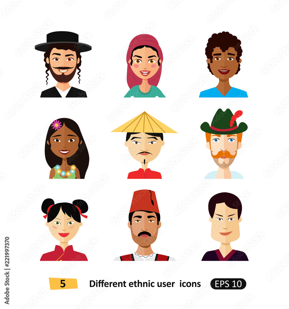 Multicultural national people avatars users flat icons international ...
