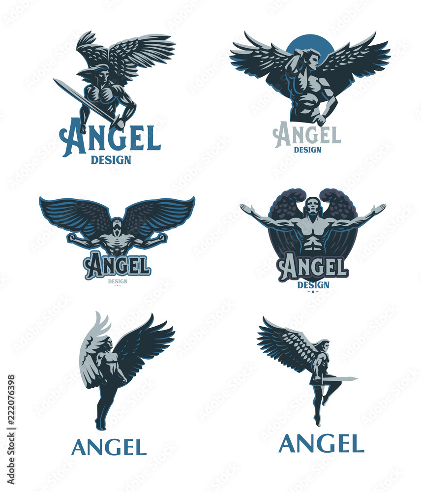 Angel man. Vector emblem. Stock Vector | Adobe Stock