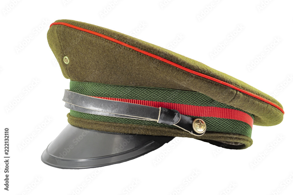 Russian military hat and soviet army uniform concept with side view of ...