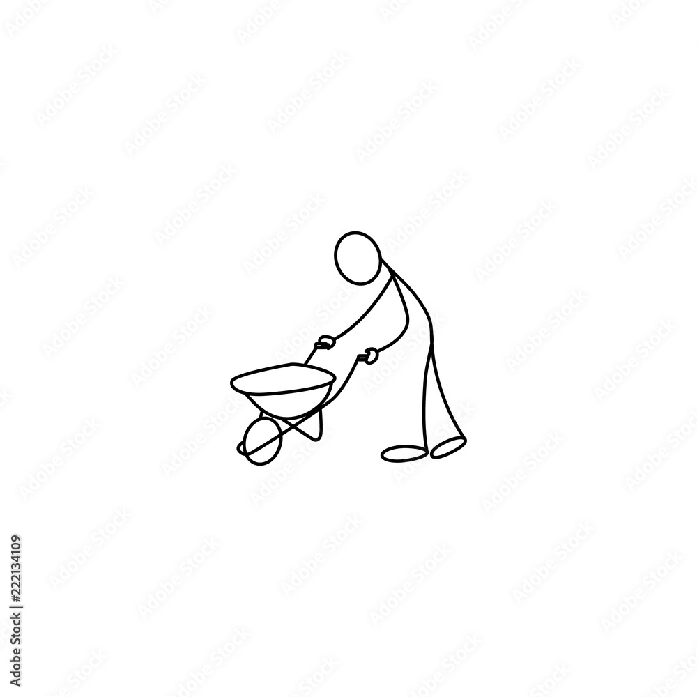 Cartoon icon of sketch stick figure man. Construction worker with ...