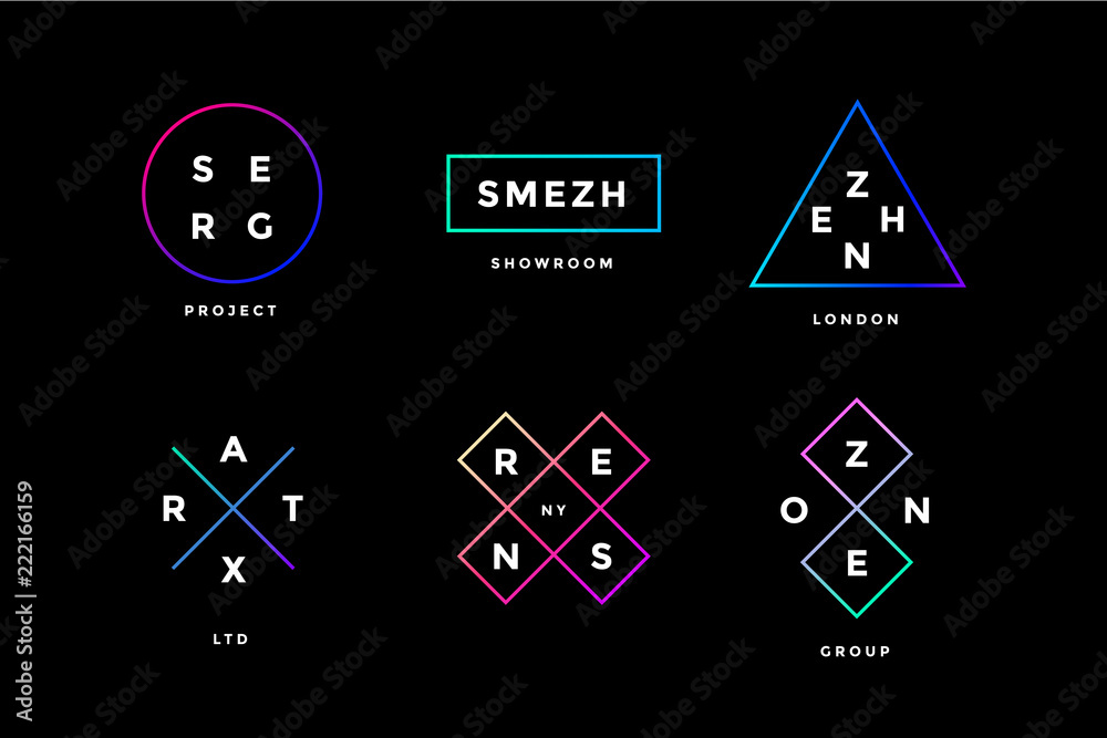 Logo set. Set of simple logo in modern minimal style for company, group ...