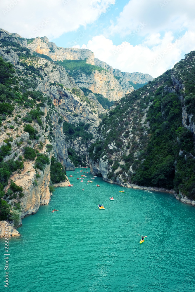 Verdon River flowing into Sainte-Croix lake in the Verdon National Park ...