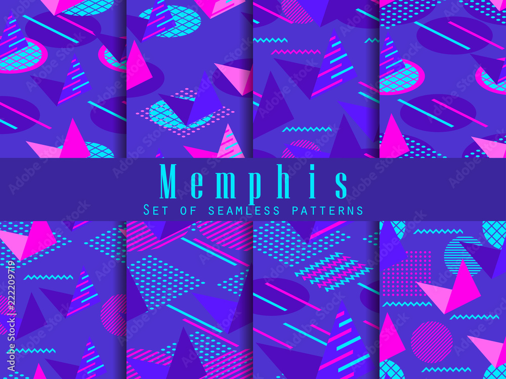 Memphis seamless pattern set. Geometric elements memphis in style of ...