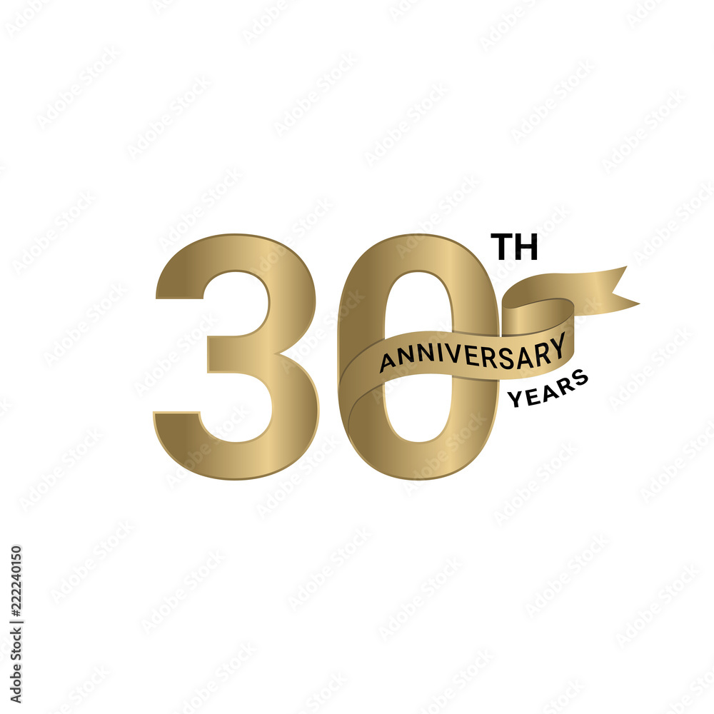 30th anniversary years ribbon gold color Stock Vector | Adobe Stock