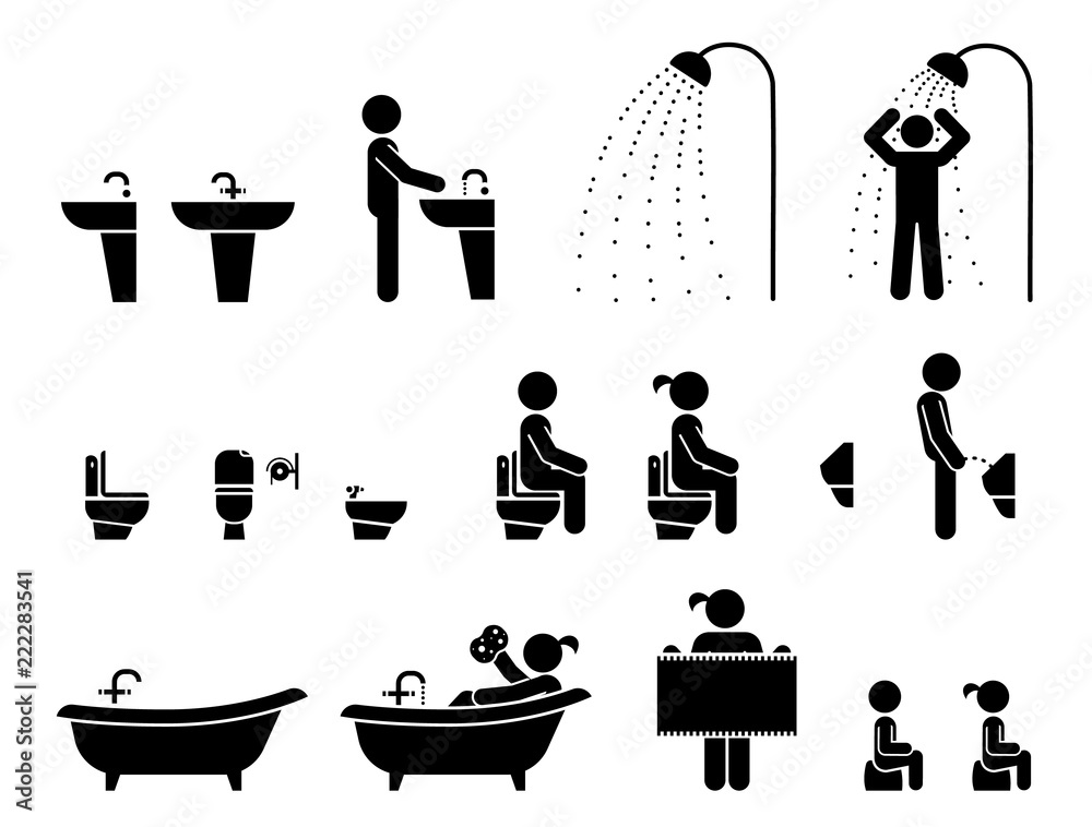 Restroom Signs Illustration. Set of toilet signs and pictograms. WC ...
