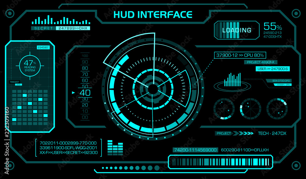 Hud interface template. Black background, head up display futuristic ...