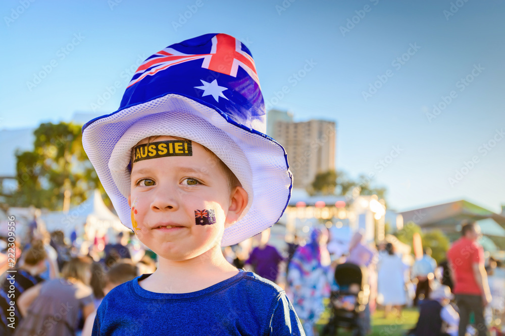 Cute Australian boy with hat and tattoos on his face on Australia Day ...