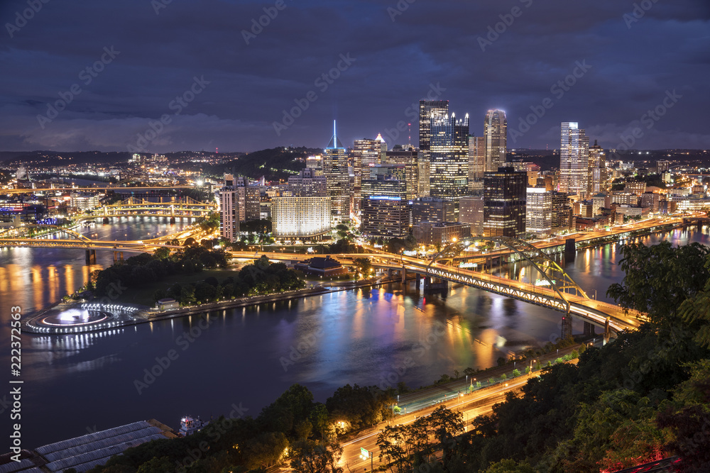 Pittsburgh city downtown skyline landscape view over the Monongahela ...