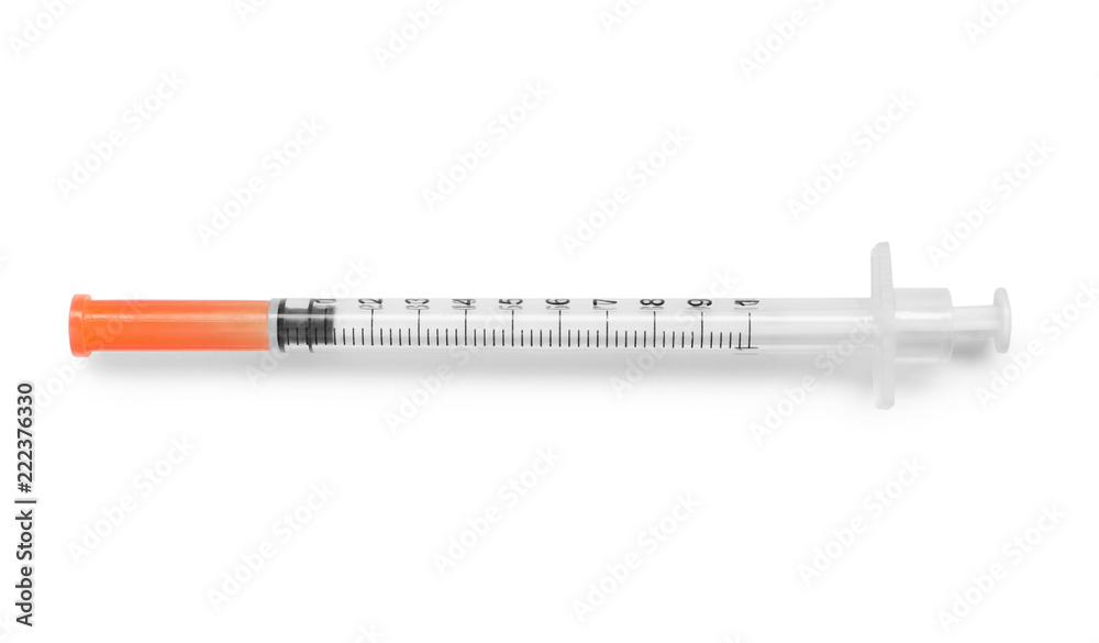 Empty syringe on white background, top view. Medical treatment Stock ...