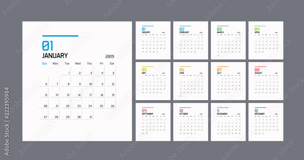 Modern minimal Calendar Planner Template for 2019. Vector design ...