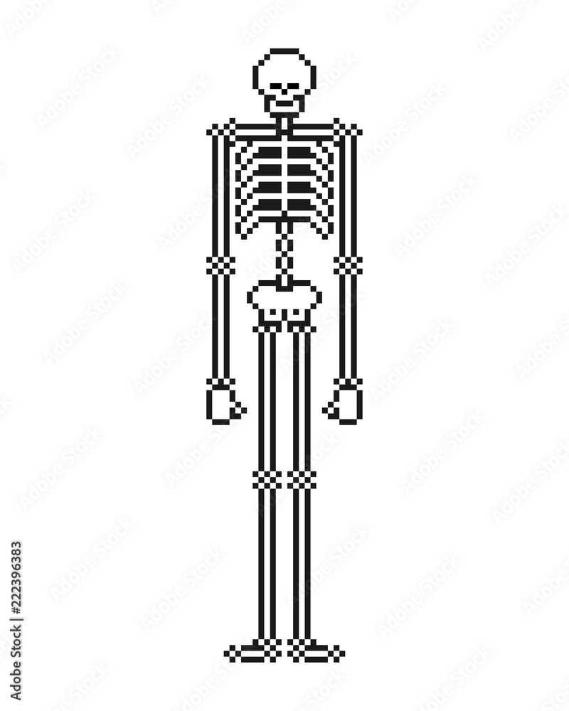 Skeleton pixel art. Skull and bone 8 bit. Vector illustration. Stock ...
