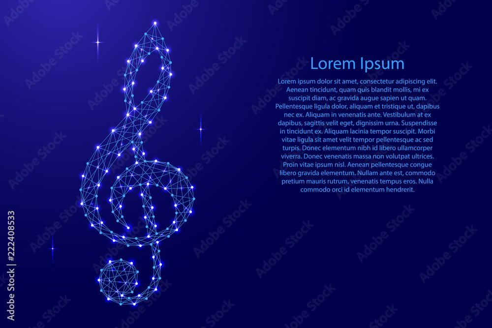 Treble clef music symbol from futuristic polygonal blue lines and ...