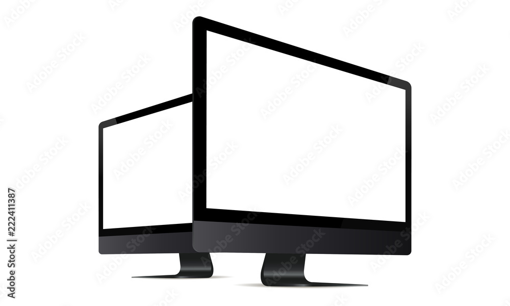 Computer monitor black mock up with perspective side view isolated on ...