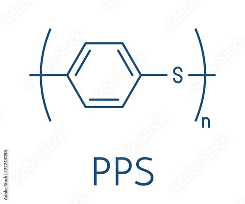 Polyphenylene sulfide (PPS) polymer, chemical structure. Commonly used ...