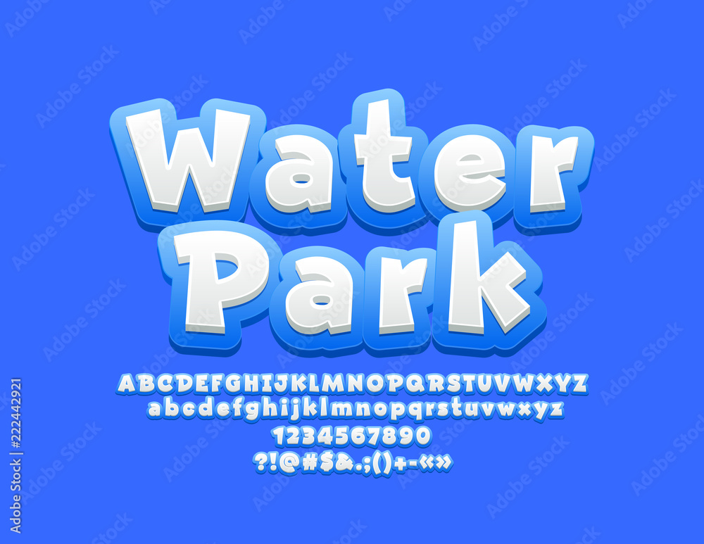 Vector sign Water Park with Kids Font. Blue and White Play Children ...