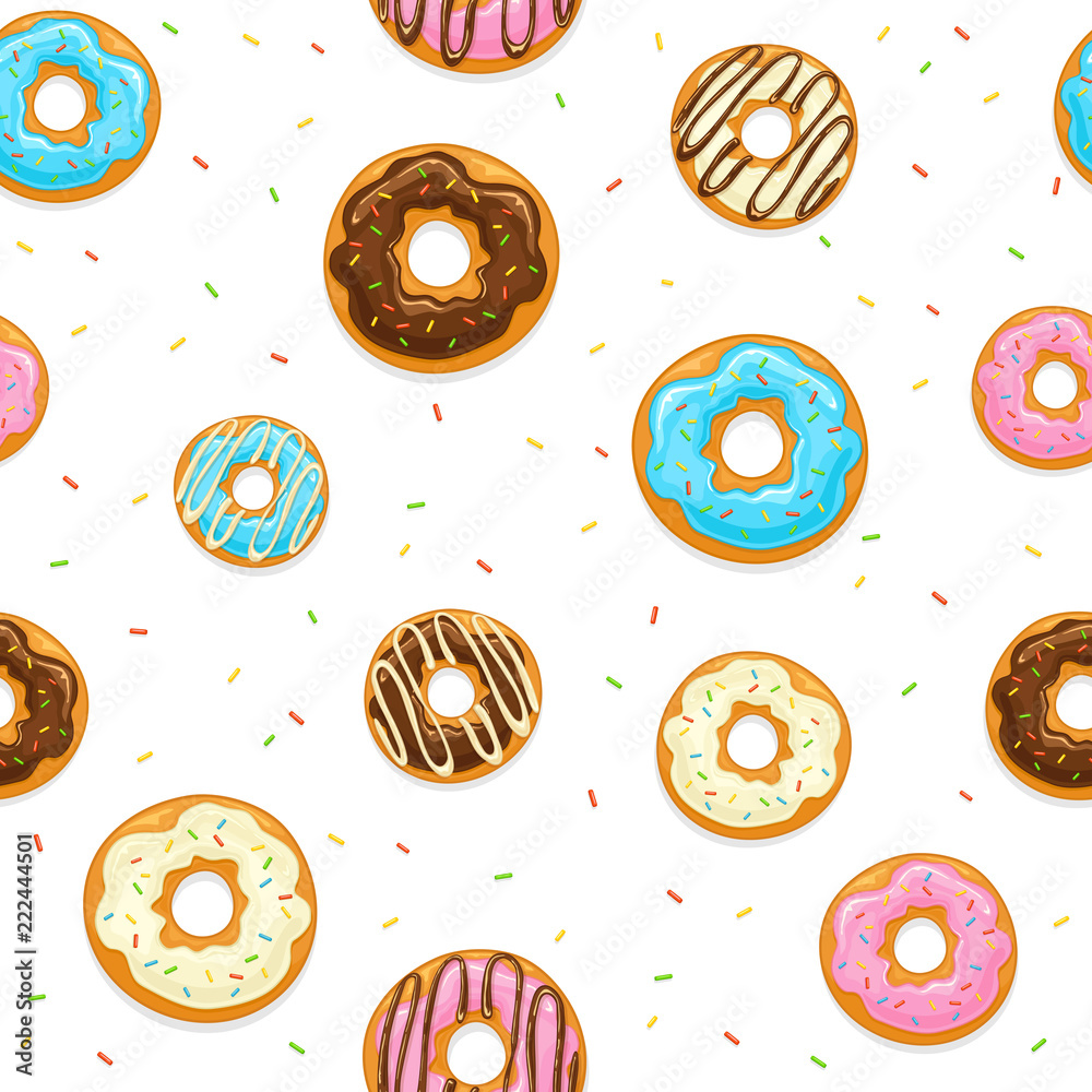 Seamless background with donuts and colorful sprinkles Stock Vector ...