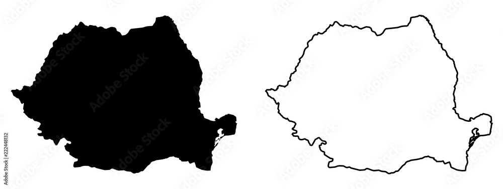 Simple (only sharp corners) map of Romania vector drawing. Mercator ...