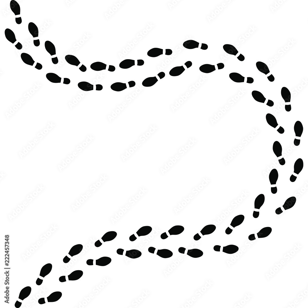 Black foot prints isolated on white background. Shoe's trace of a man ...