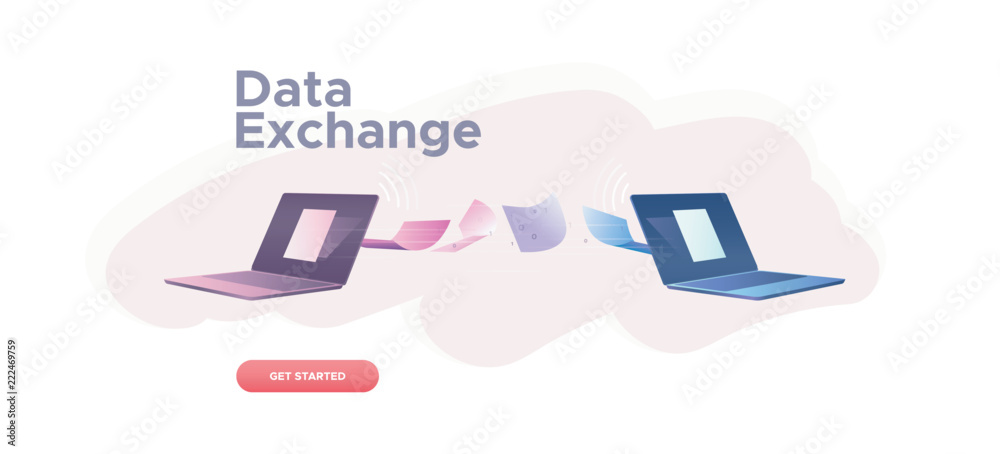 Laptop devices with transfering document files. Vector technology ...