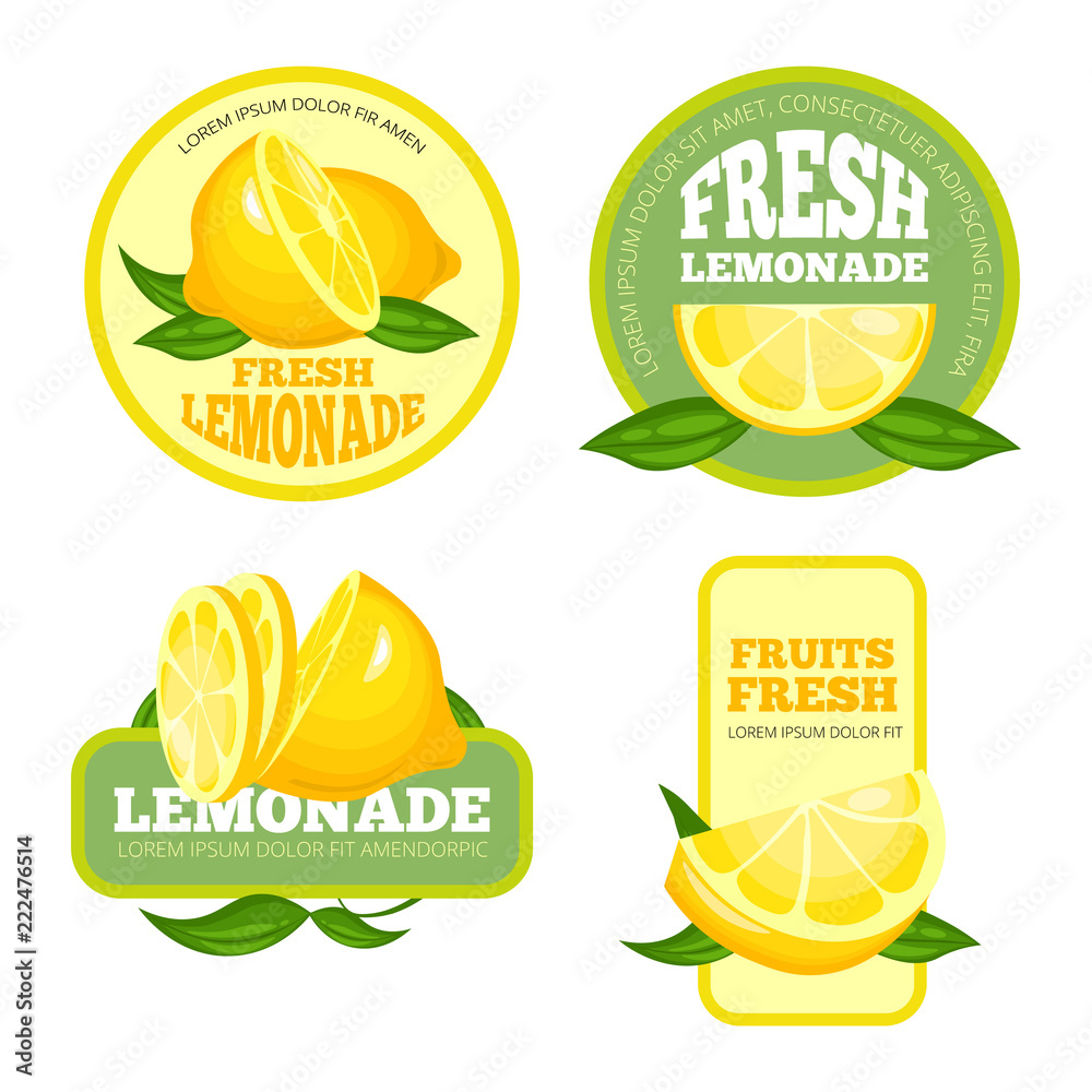 Lemonade badges. Lemon juice or fruit syrup lemonade vector labels or ...