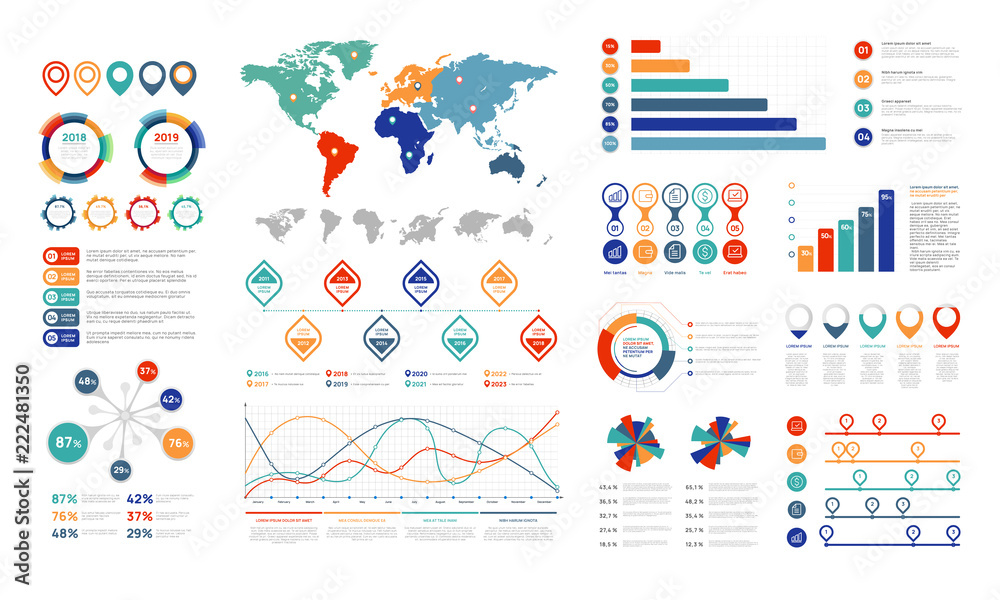 Flat infographic elements. Presentation chart element, percent graph ...