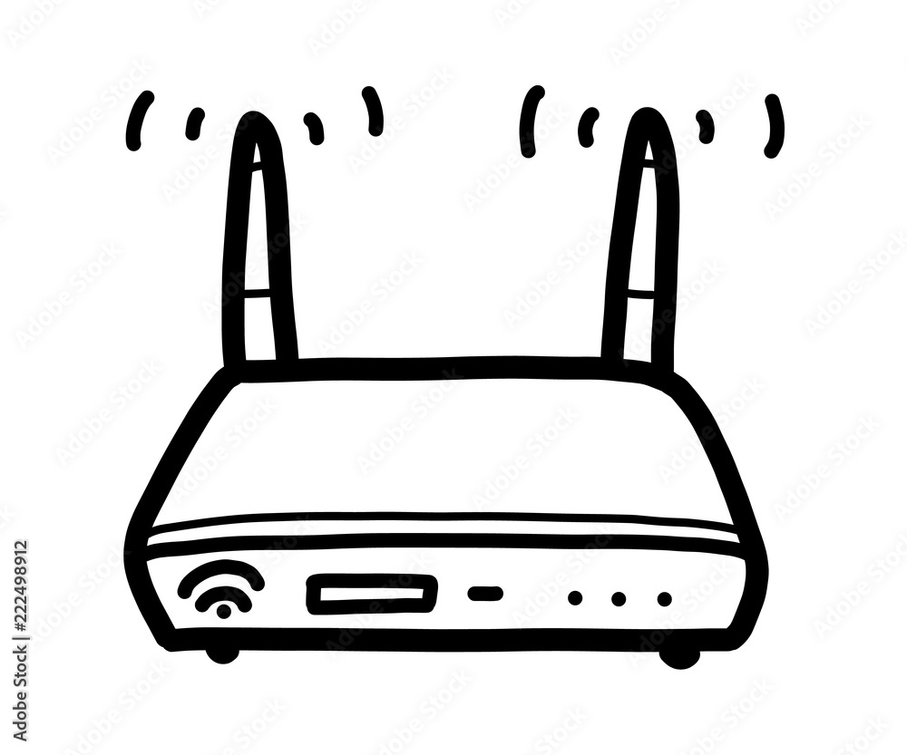 wifi router / cartoon vector and illustration, black and white, hand ...