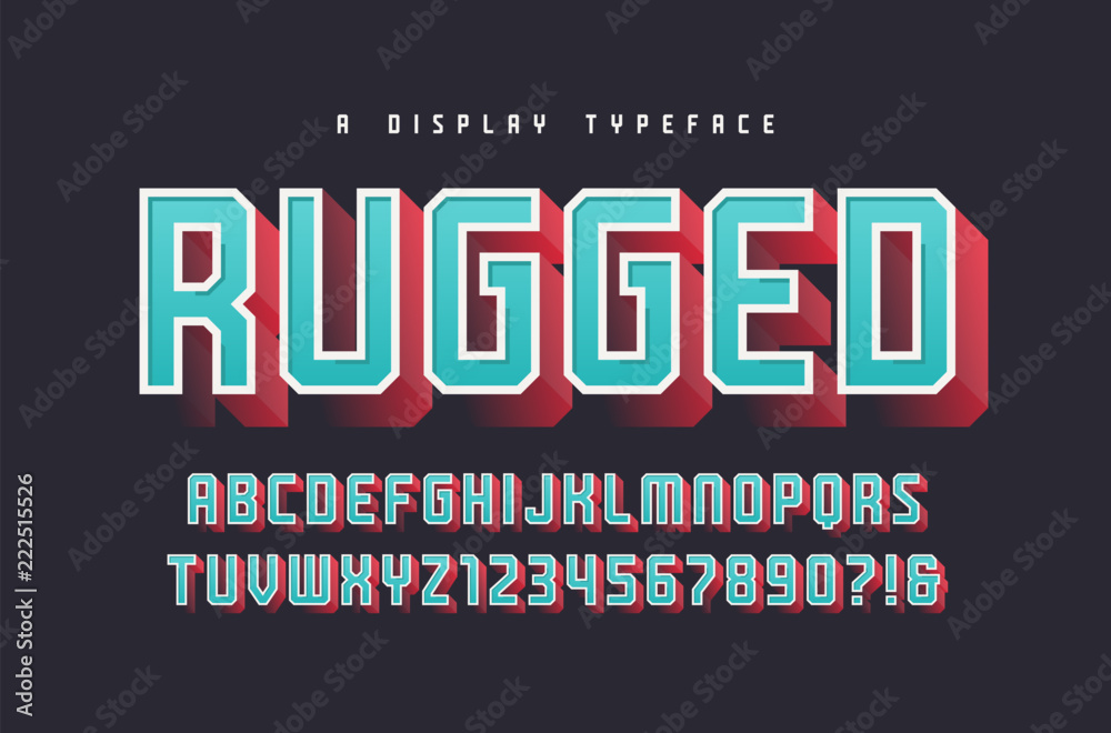 Rugged vector stylish 3d display typeface, font, uppercase lette Stock ...
