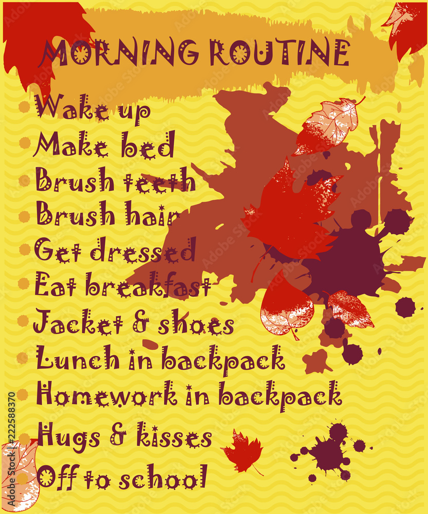Pupil's morning routine. Back to school theme. A beautifully designed ...