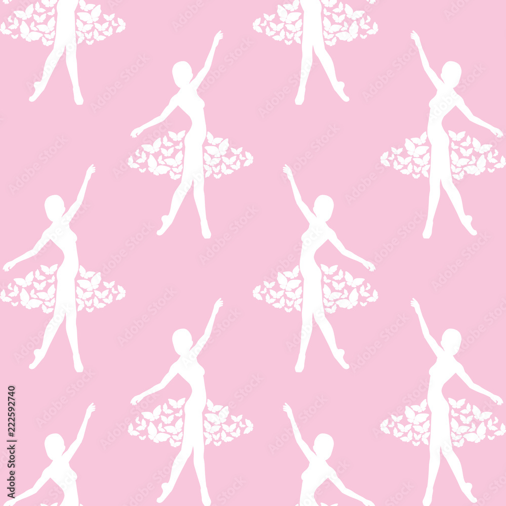 Ballerina silhouette seamless pattern on pink background Stock Vector ...