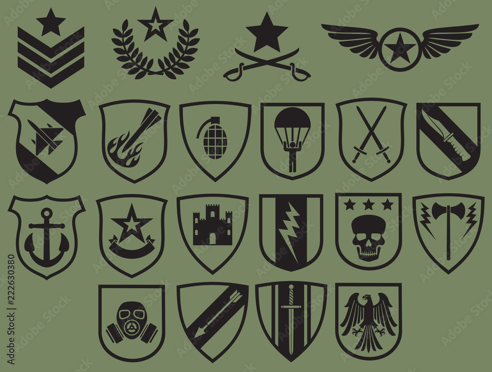 military symbols icons set (army emblems, coat of arms collection ...