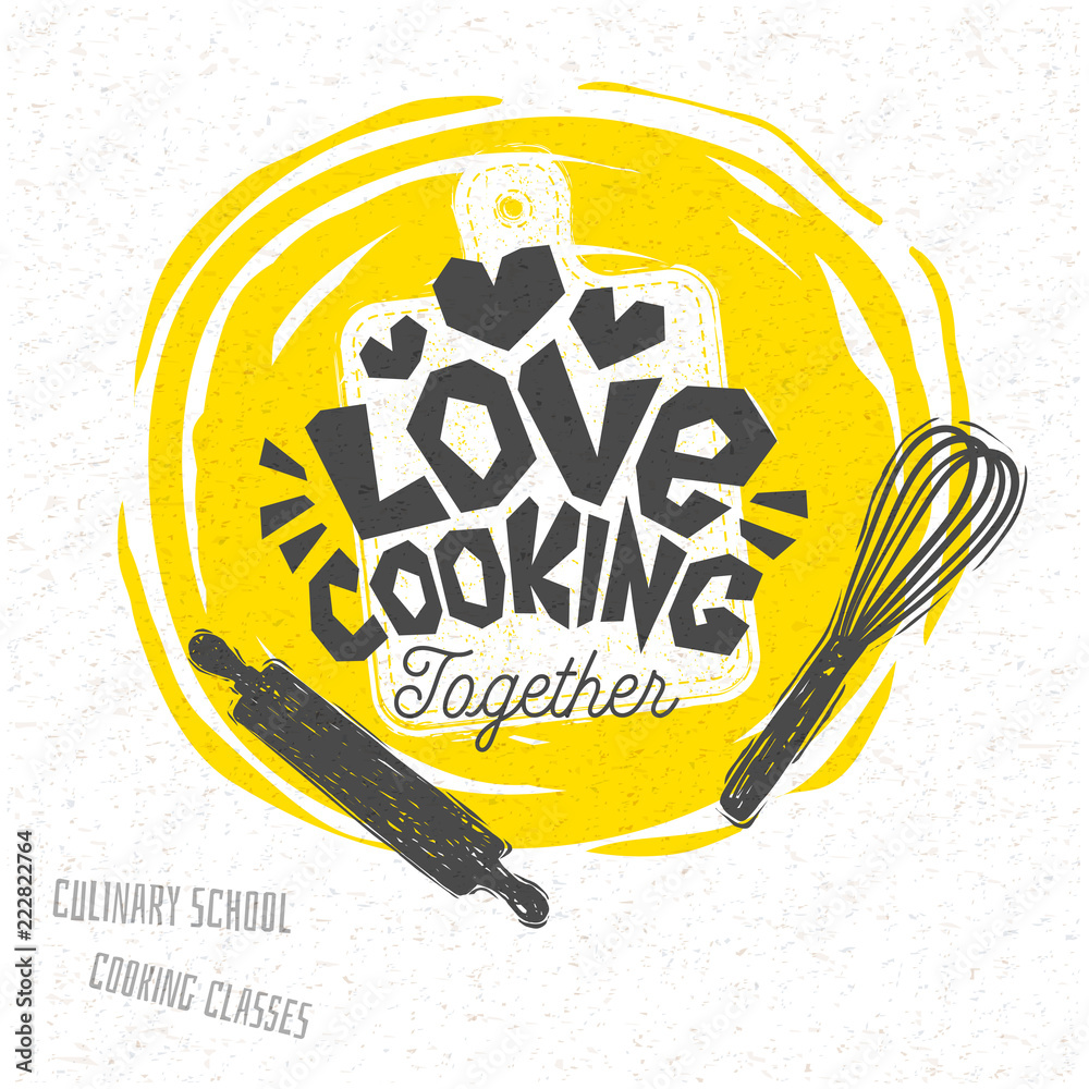 Cooking school culinary classes logo utensils apron, fork, knife ...