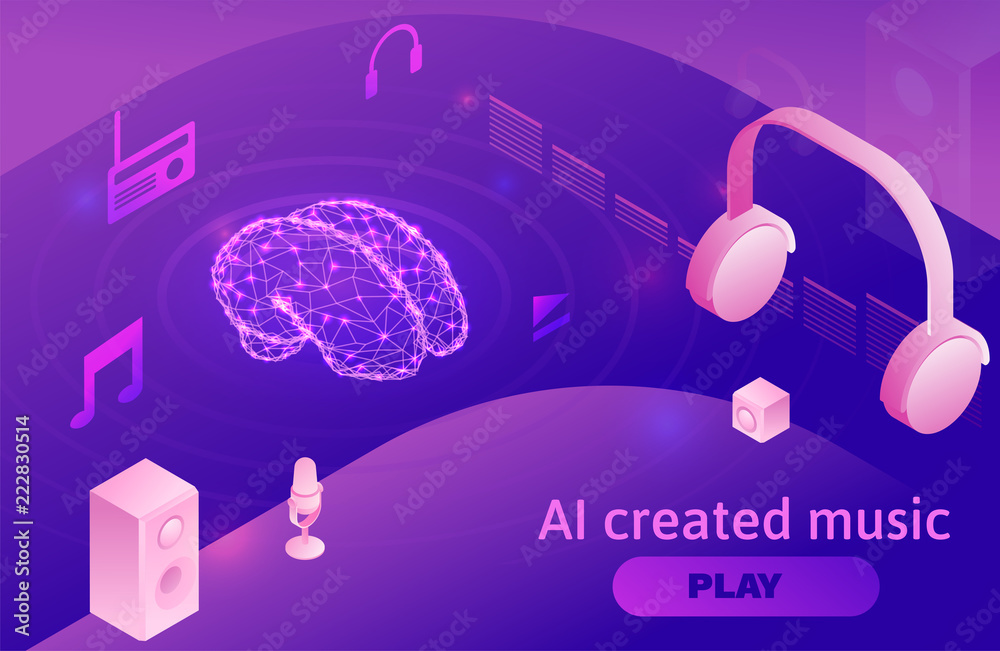 Artificial intelligence created music, 3d isometric infographic vector ...