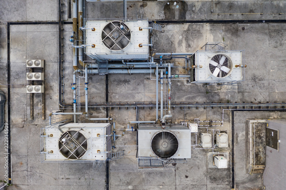 Top view of Cooling tower in building roof top Stock Photo | Adobe Stock