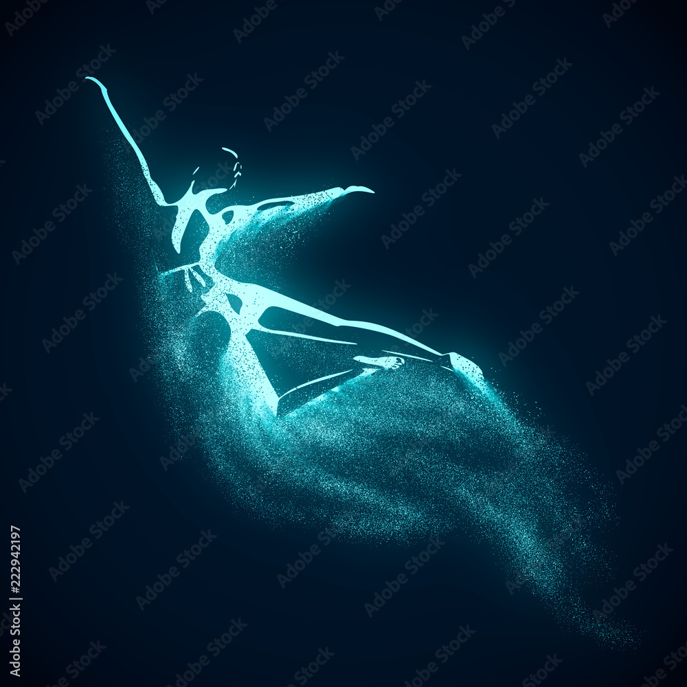 Beautiful sexy fitness girl with trail of particles. Pretty woman ...