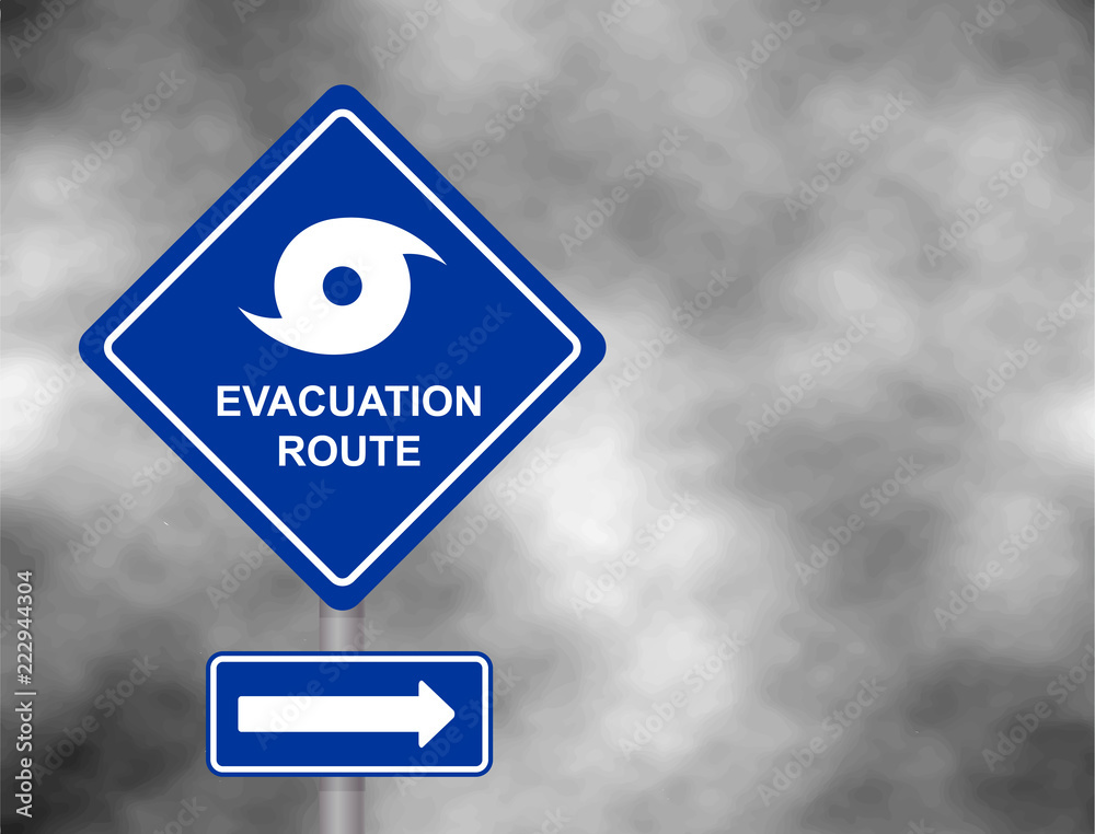 Warning evacuation route road. Hurricane season with symbol sign ...