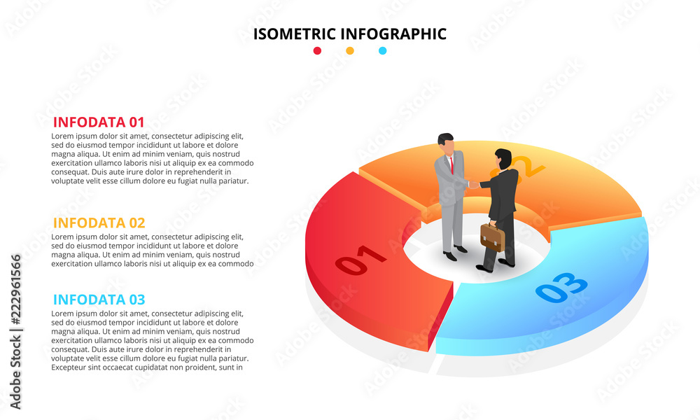 Vector isometric infographic with businessman handshake. Template for ...