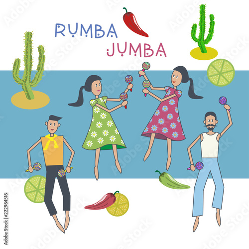 People dancing rumba. Vector illustration of men and women who dance ...