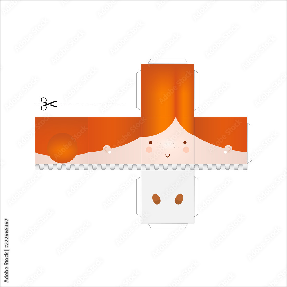 Doll paper model. Small home craft project, paper game. Cut out, fold ...
