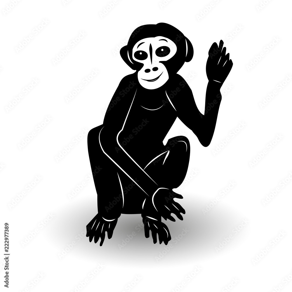 Black Monkey sitting with raised left hand (gesture, hello), silhouette ...