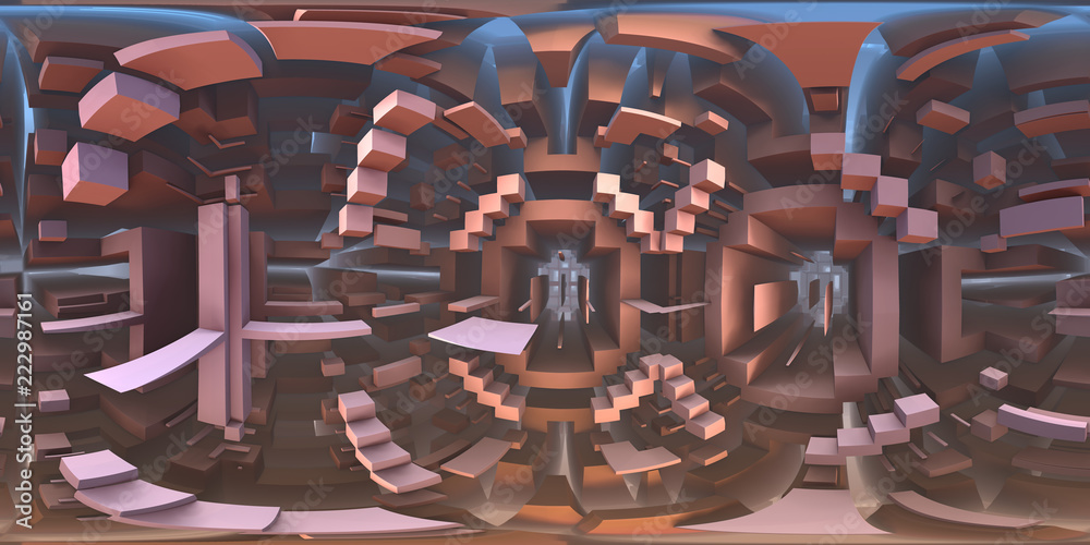 360 degree strange labyrinth world panorama, equirectangular projection ...