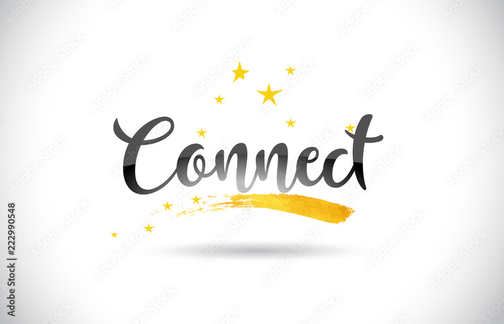 Connect Word Vector Text with Golden Stars Trail and Handwritten Curved ...