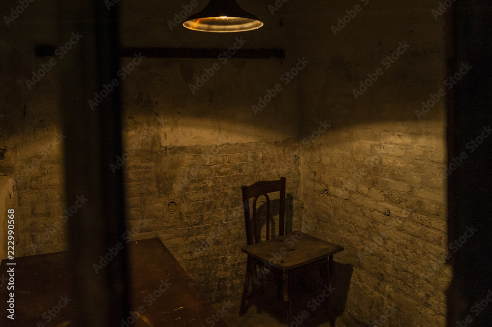 Stock-Foto „Prison guard room/Low light creepy penitentiary guardian ...
