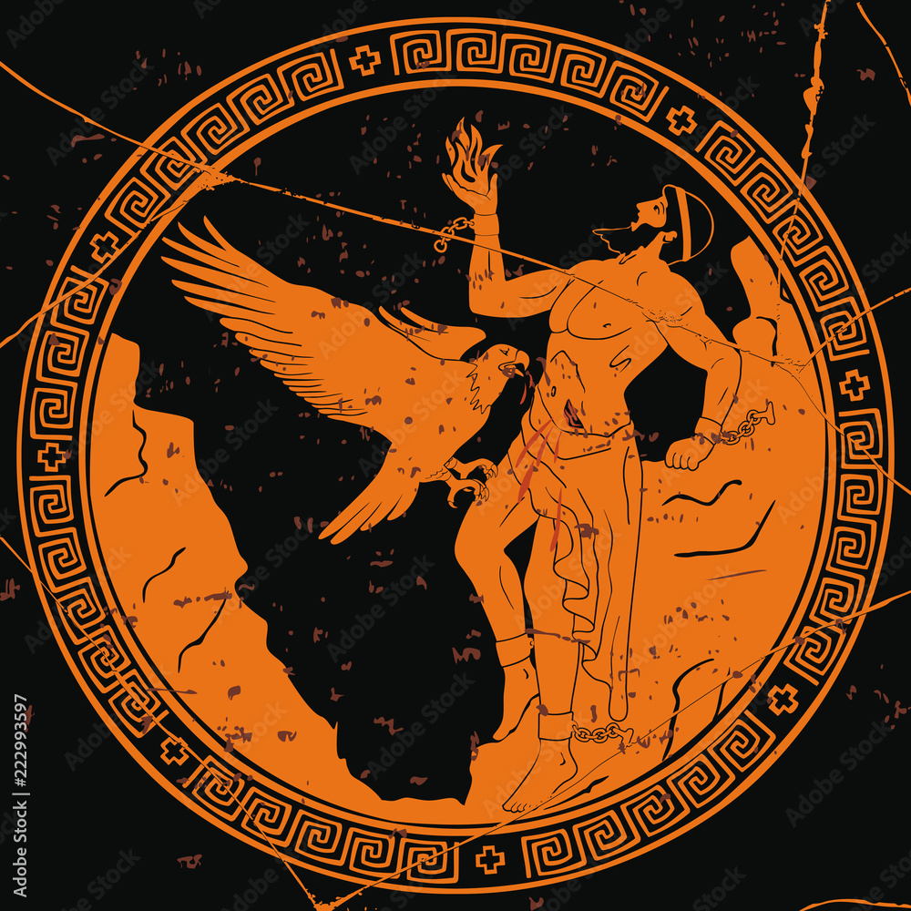 Stock-Vektorgrafik „Ancient Greek god Prometheus with a fire in his ...